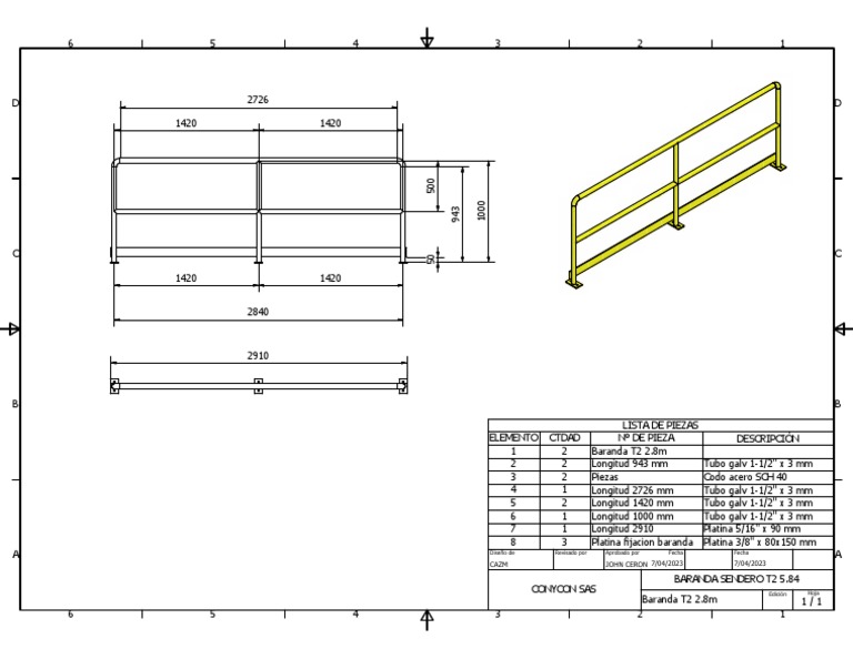 Lista de Piezas para Baranda T2 2.8m | PDF