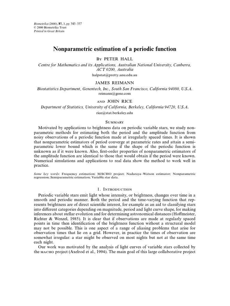 Nonparametric Estimation Of A Periodic Function Pdf Errors And Residuals Estimator