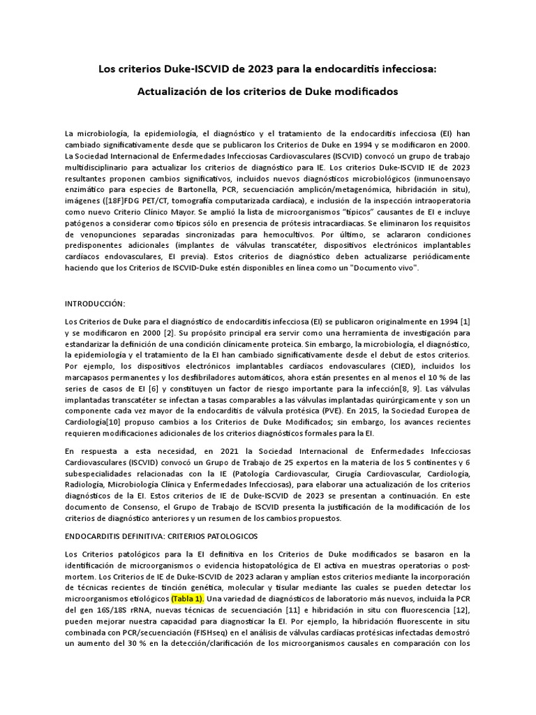 Criterios Duke-ISCVID 2023 para Endocarditis | PDF | Estreptococo | Diagnostico medico