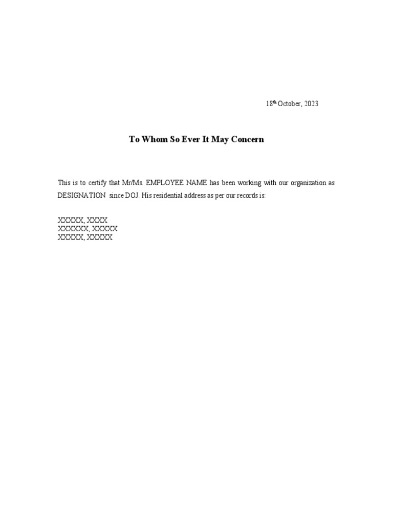 Address Proof Format | PDF