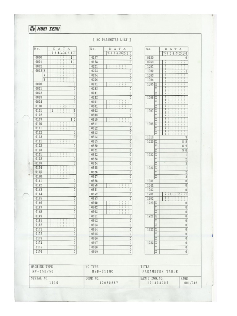 Mori Seiki NC Parameter List | PDF