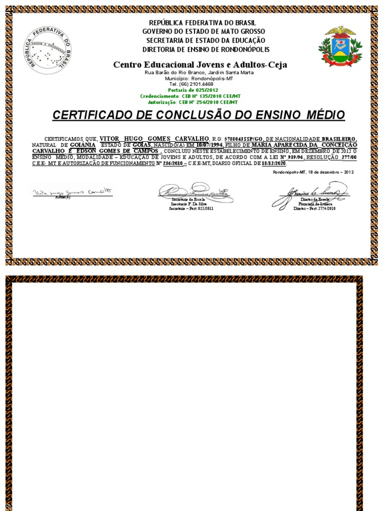 Certificado-Ensino-Medio Vitor Cópia - PDF - PDF Expert | PDF