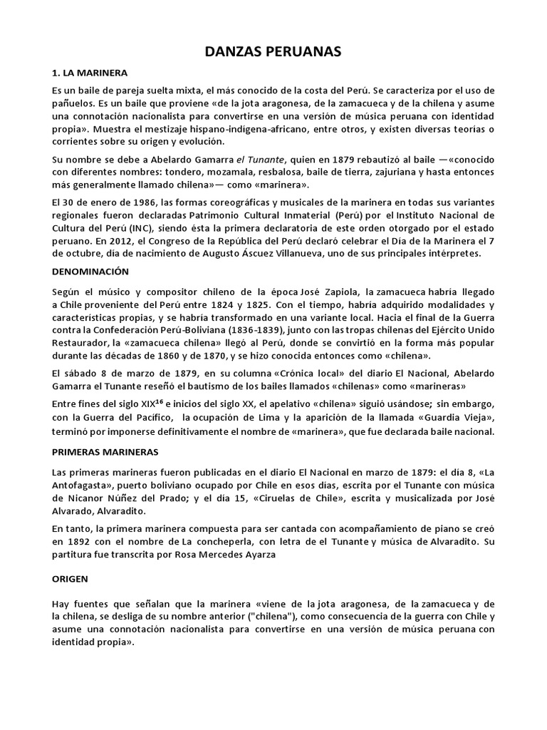 14 Lectura Danzas Peruanas Pdf Las Artes Escénicas Bailes