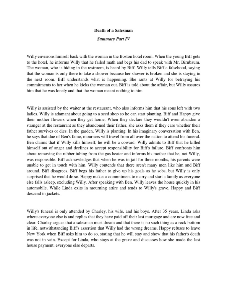 Death of A Salesman Summary Part IV | PDF