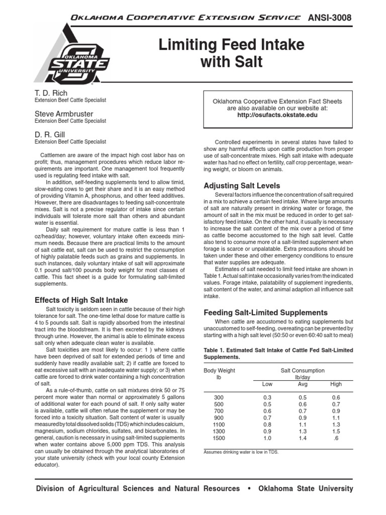 Limiting Feed Intake With Salt Afs 3008 | PDF | Salt | Cattle
