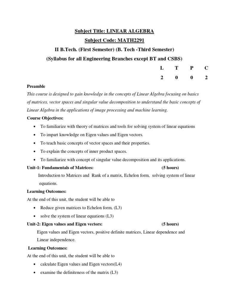 MATH2291-Linear Algebra-Syllabus | PDF | Eigenvalues And Eigenvectors | Matrix (Mathematics)