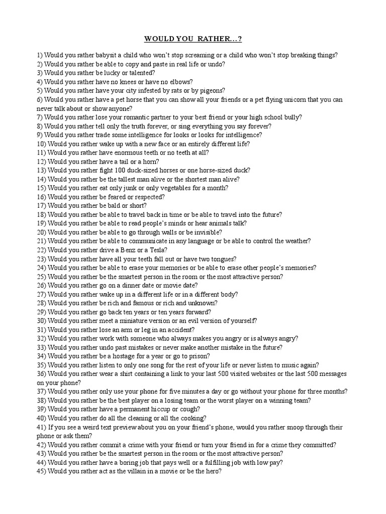 ESL Would You Rather-Conversation | PDF | Games & Activities | Language ...