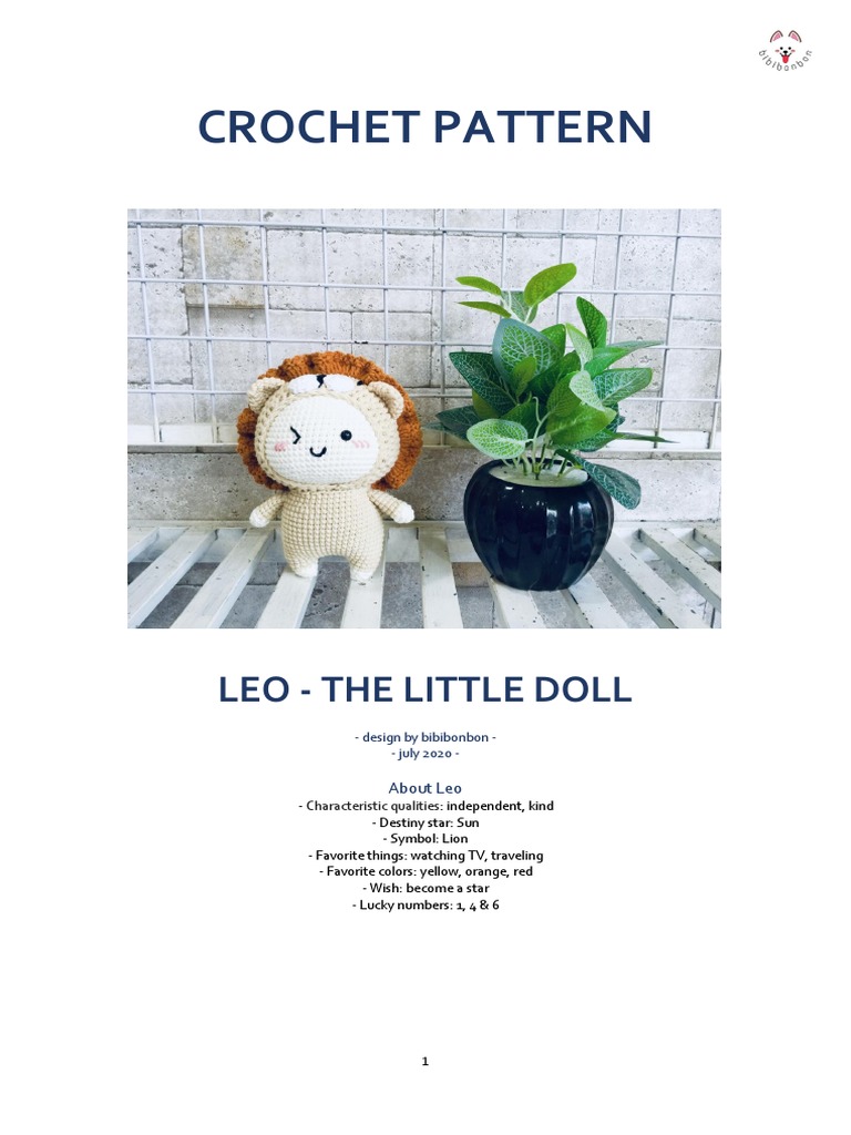 Crochet Pattern: Leo - The Little Doll | PDF | Crochet | Figured Fabrics