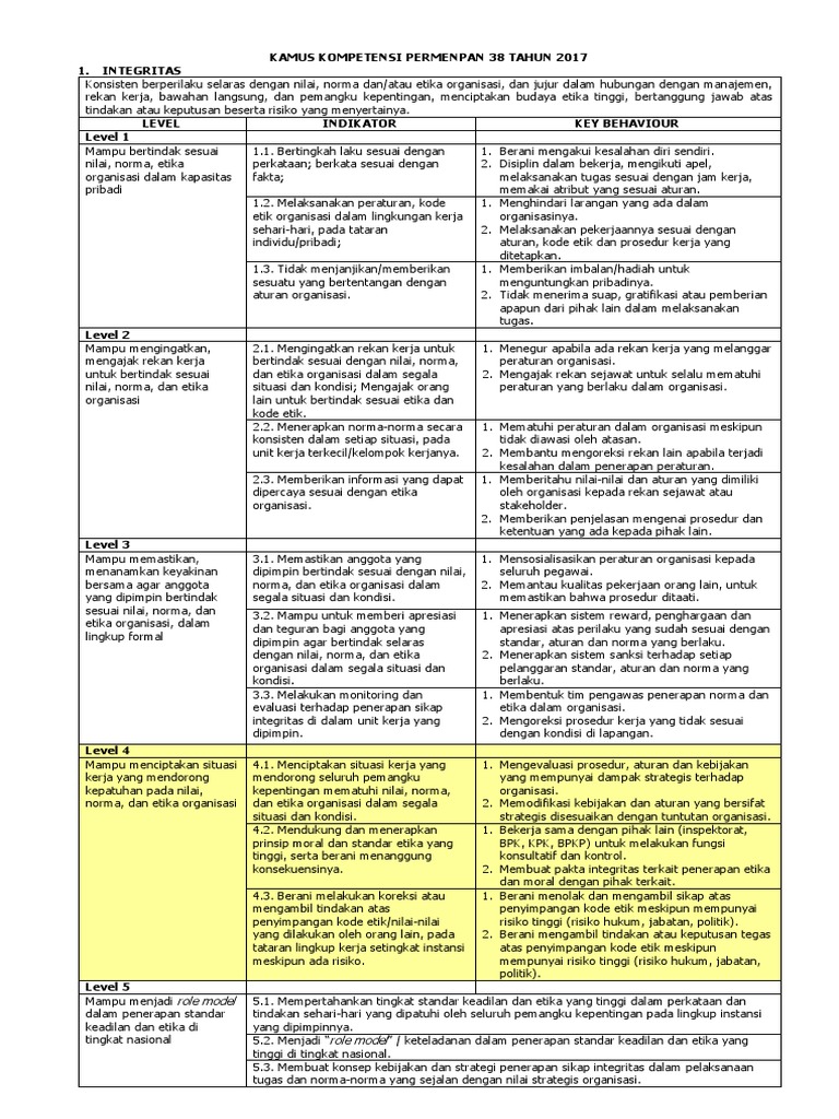 Kamus Kompetensi Permenpan 38 Tahun 2017 | PDF