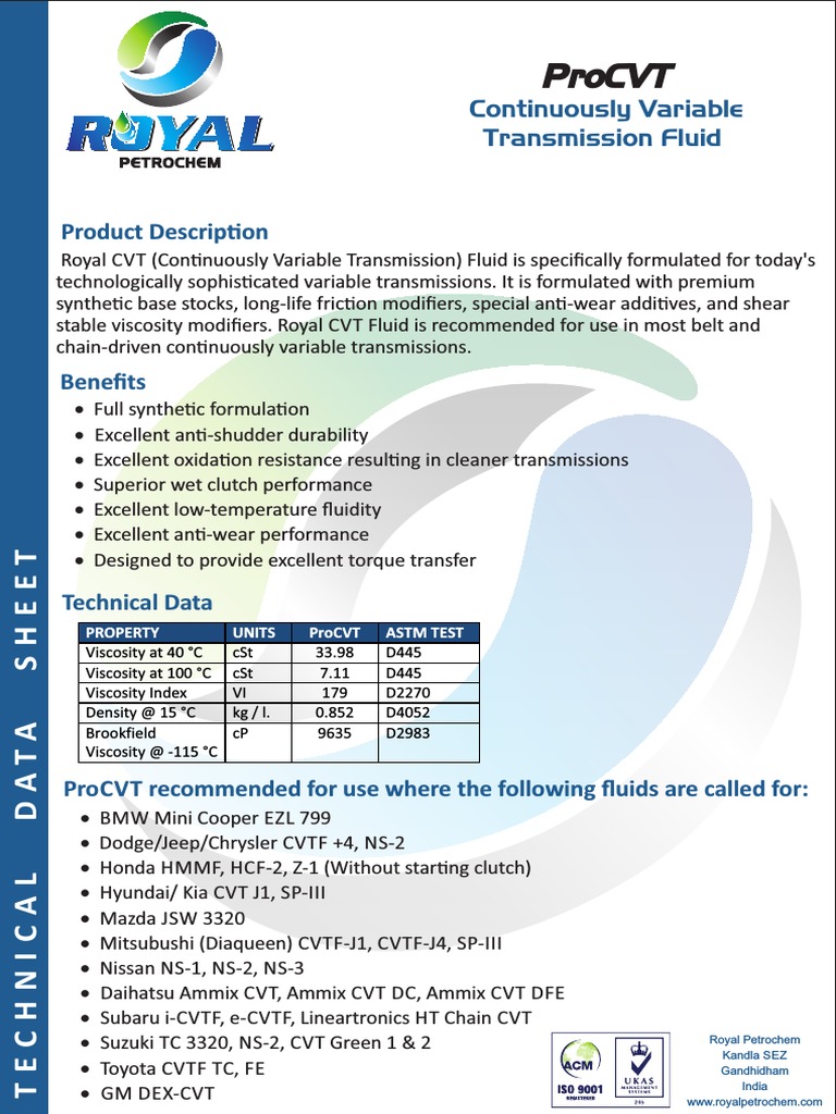 TDS - CVT Fluid | PDF | Viscosity | Motor Vehicle
