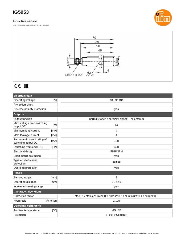 Sensor Indutivo IFM IG5953 | PDF | Switch | Power Supply