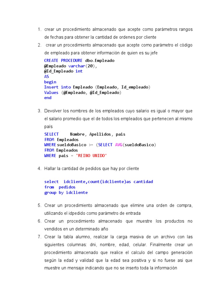 Examen de SQL Intermedio | PDF | SQL | Datos Examen de SQL Intermedio | PDF | SQL | Datos