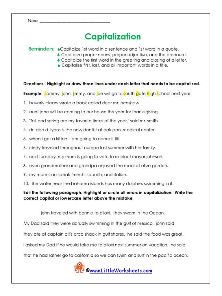 Capitalization Rules Worksheet | PDF | Language Arts & Discipline