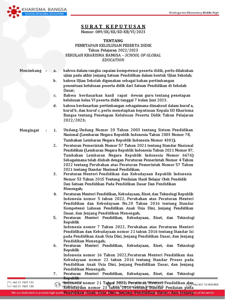 089 SK Penetapan Kelulusan Peserta Didik SD T.A 2022-2023. | PDF