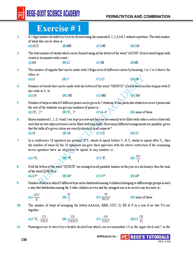 Permutation And Combinations Pdf Linguistics Mathematics