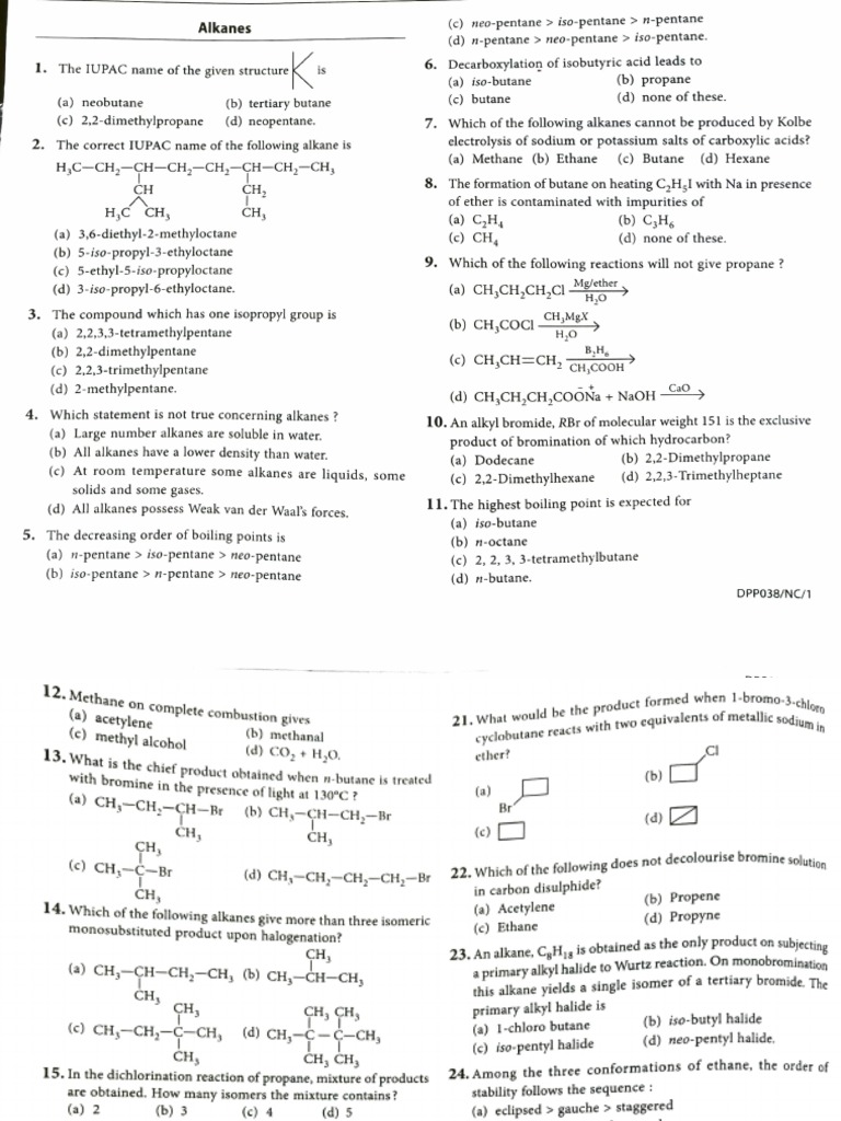 Alkane Neet DPP | PDF | Alkane | Conformational Isomerism
