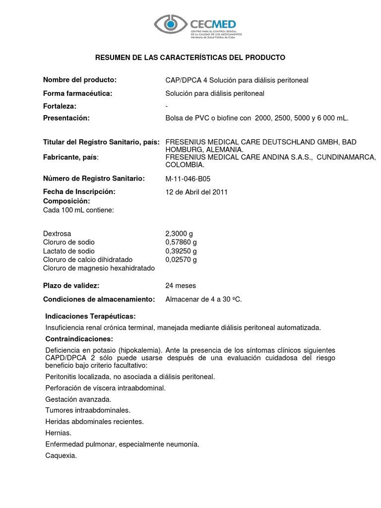 m11046b05 Capd Dpca 4 Solucion para Dialisis Peritoneal | PDF ...