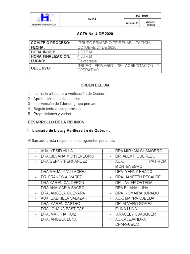 Acta 4 Octubre de 2020 | Descargar gratis PDF | Unidad de Cuidados Intensivos | Medicina de ...