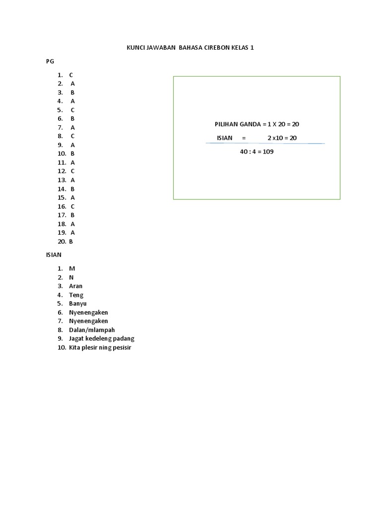 Kunci Jawaban Bahasa Cirebon Kelas 1 | PDF