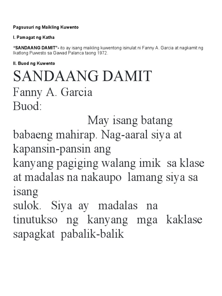 Pagsusuri NG Maikling Kuwento | PDF
