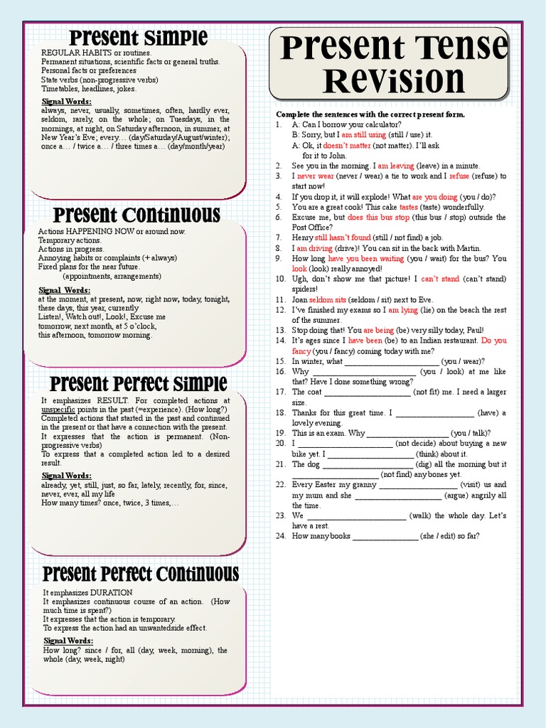 Present Tenses Revision | Download Free PDF | Linguistics | Grammar