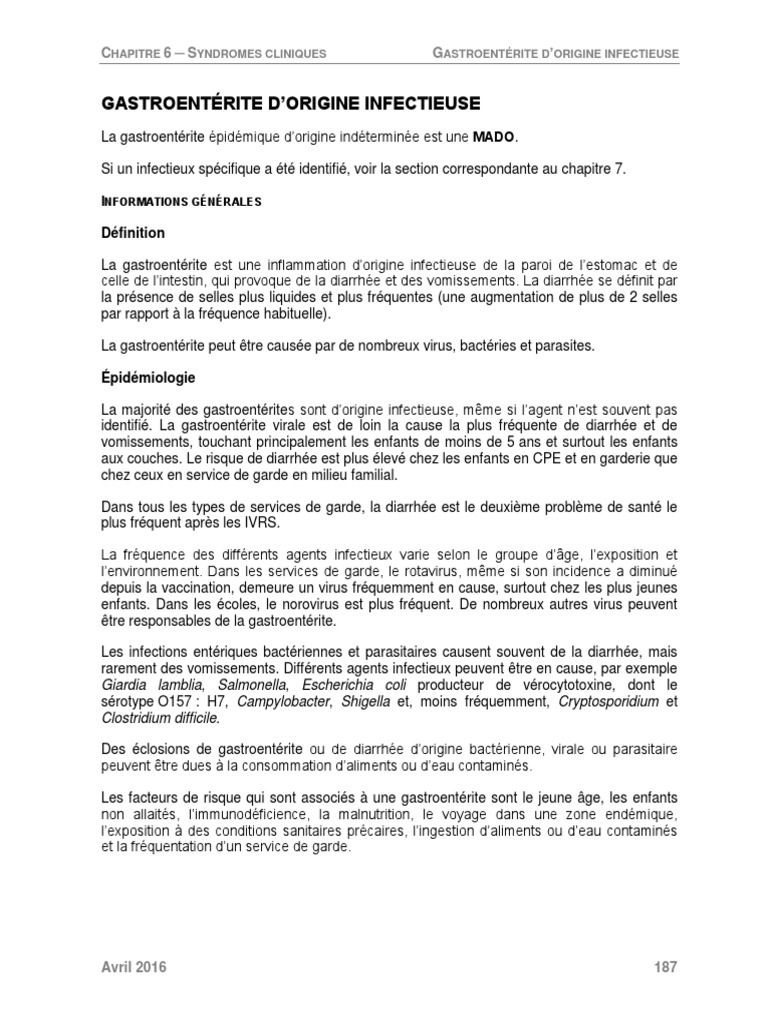 Chap6 Gastro Enterite Infectieuse | PDF | Infection | Spécialités médicales