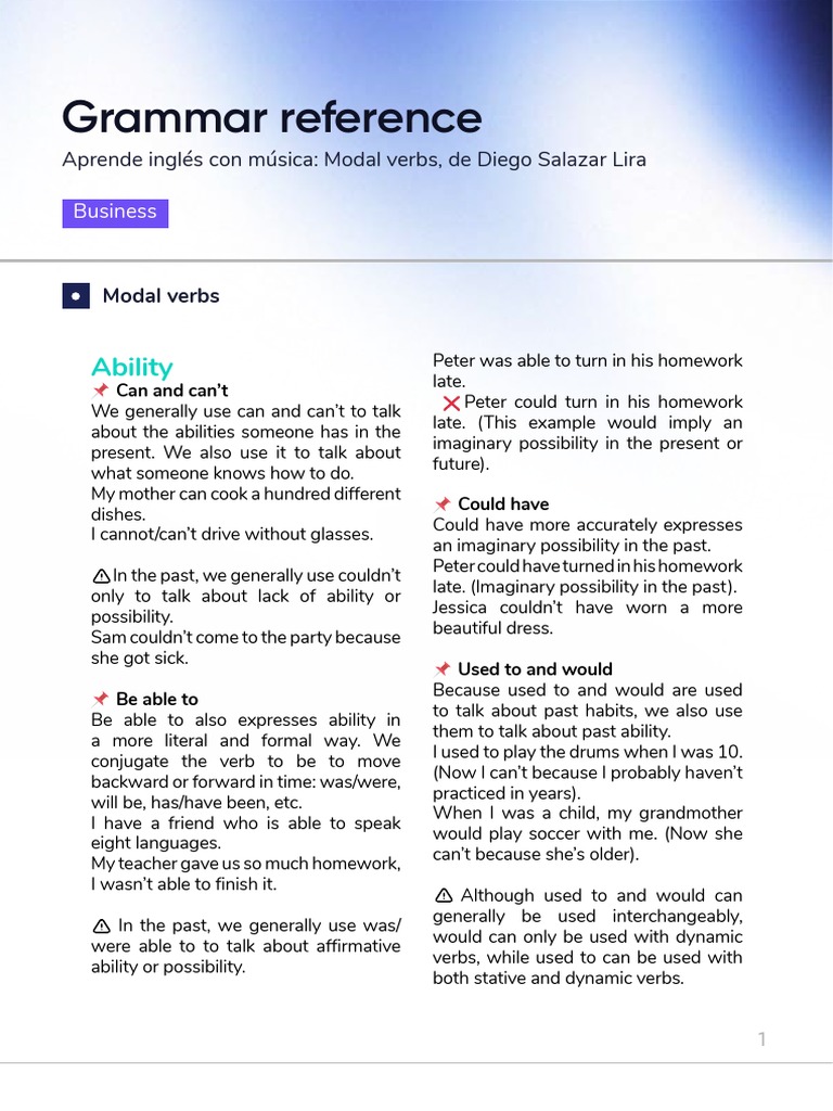 Grammar Reference Modal Verbs | PDF | Linguistics | Grammar