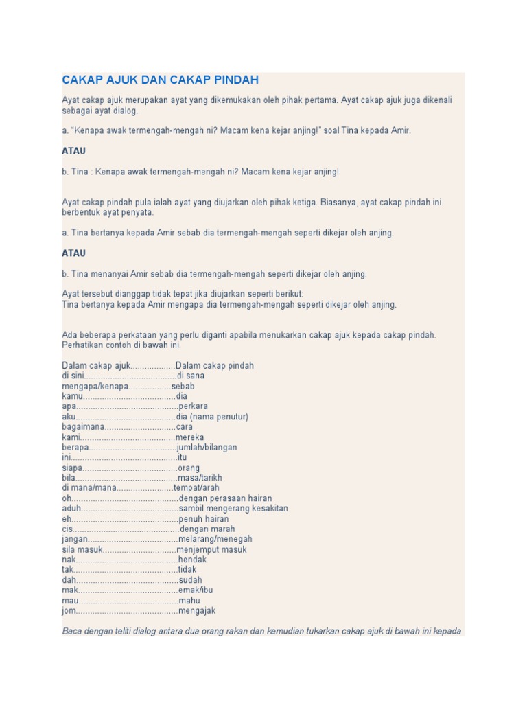 Cakap Ajuk Dan Cakap Pindah | PDF