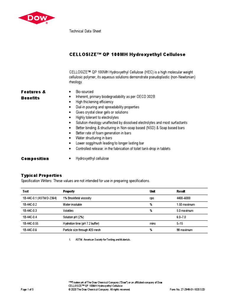 27 2949 01 Cellosize QP 100mh Hydroxyethyl Cellulose | PDF | Detergent ...