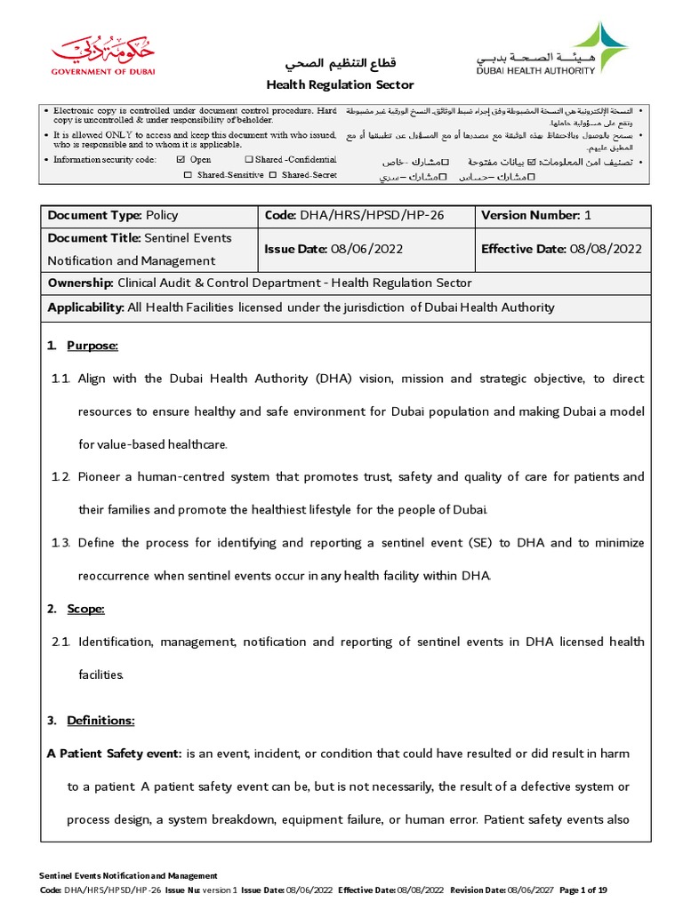 Sentinel Event Notification and Management Policy Final20227484 ...