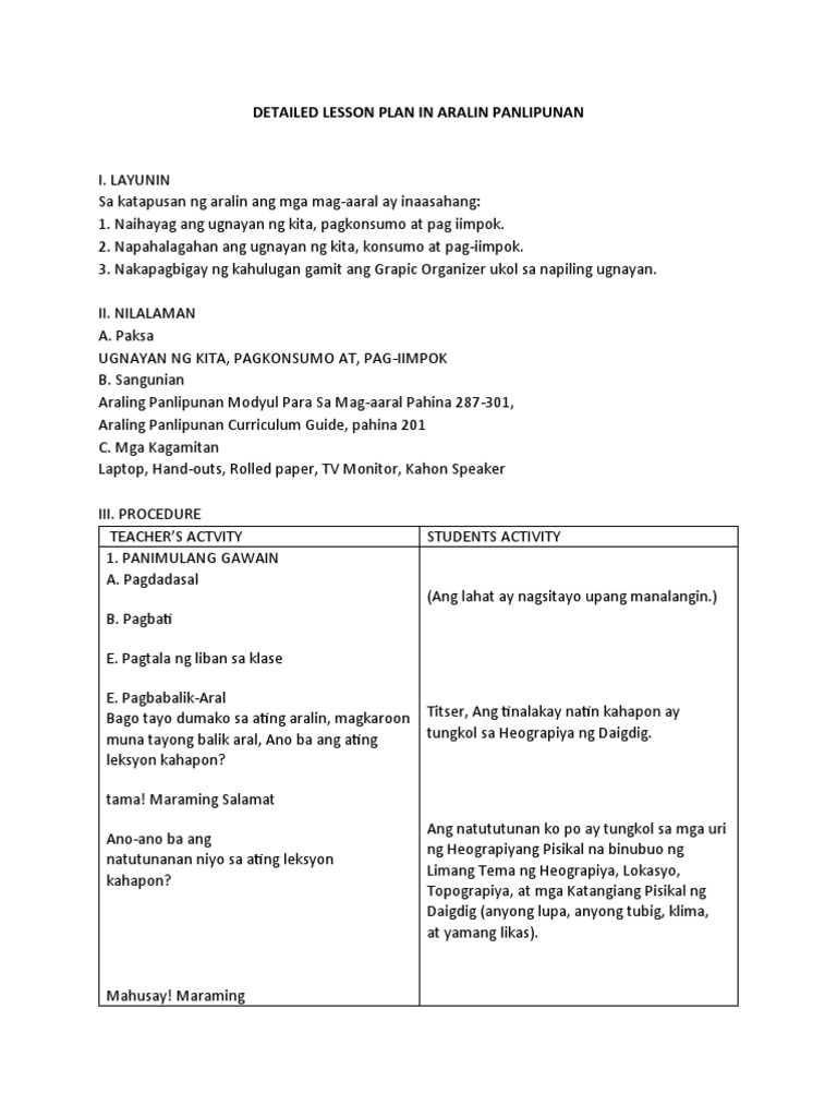 Detailed Lesson Plan in Aralin Panlipunan | PDF