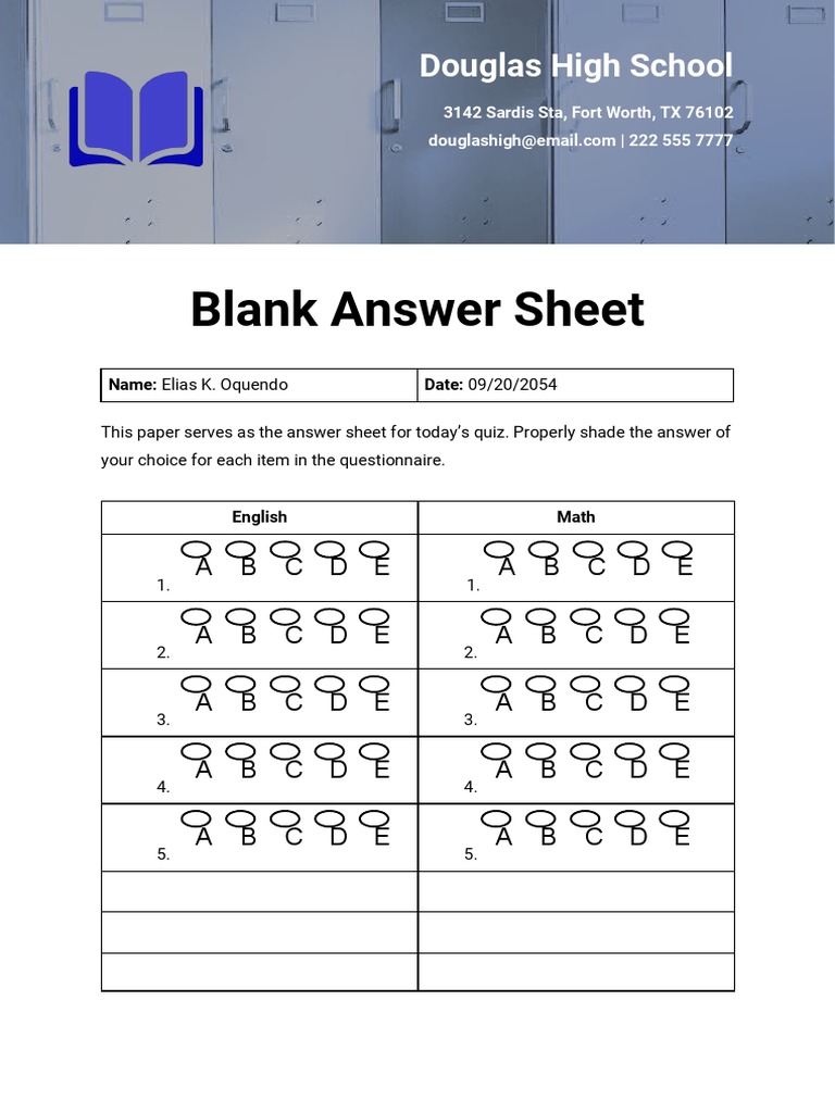 Student Quiz Answer Sheet | PDF