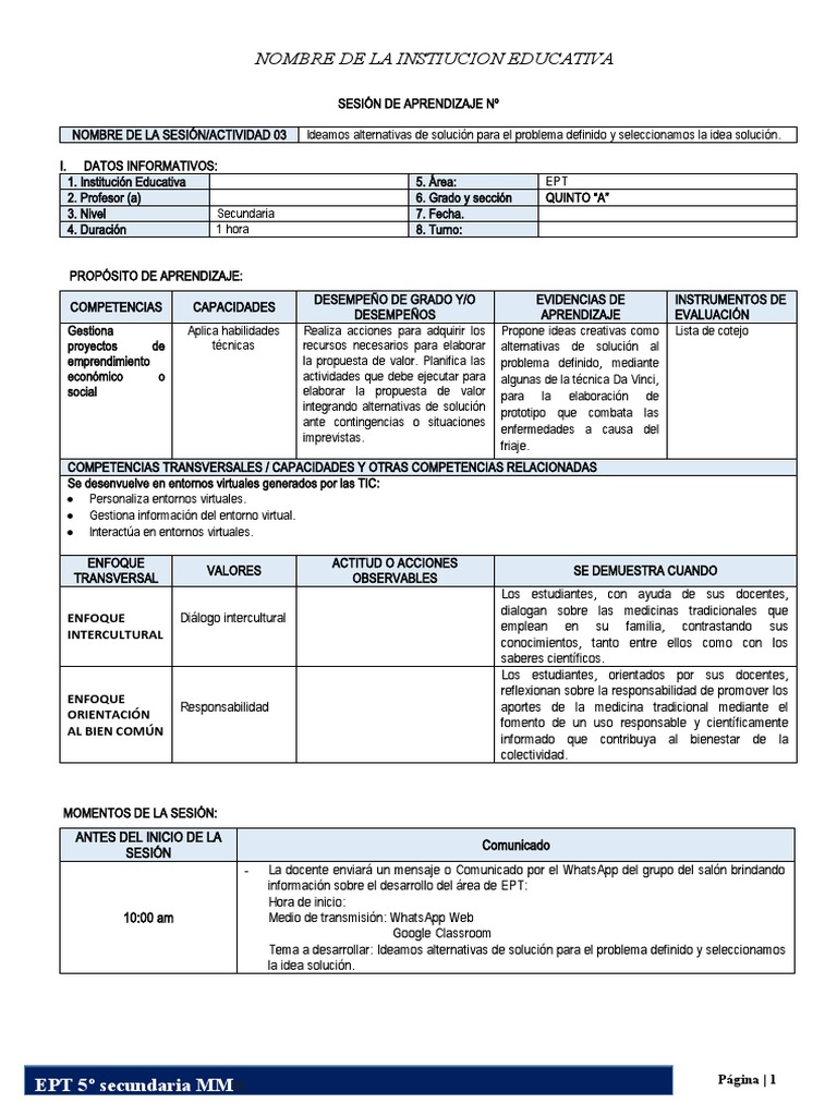 Sesión Ept 5° Actv. 03 Exp 09 | PDF | Evaluación | Aprendizaje