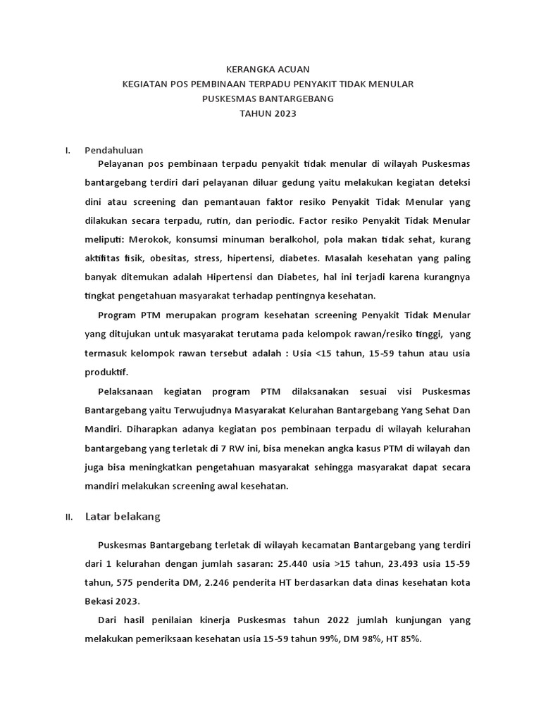 Kerangka Acuan Kegiatan PTM | PDF