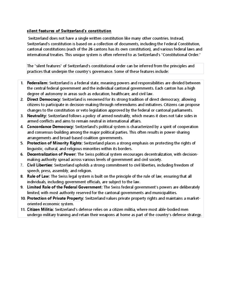 Silent Features of Switzerland | PDF | Switzerland | Democracy
