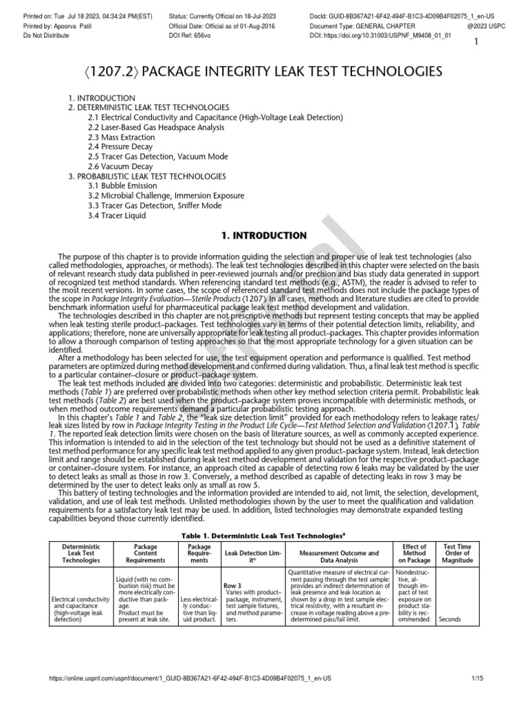 USP Package Integrity Testing | PDF | Leak | Vacuum