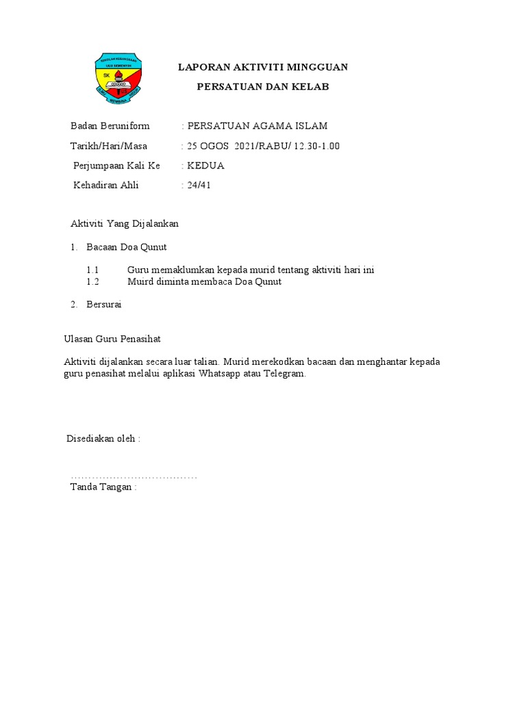 Laporan Aktiviti Mingguan Pers Agama Islam | PDF