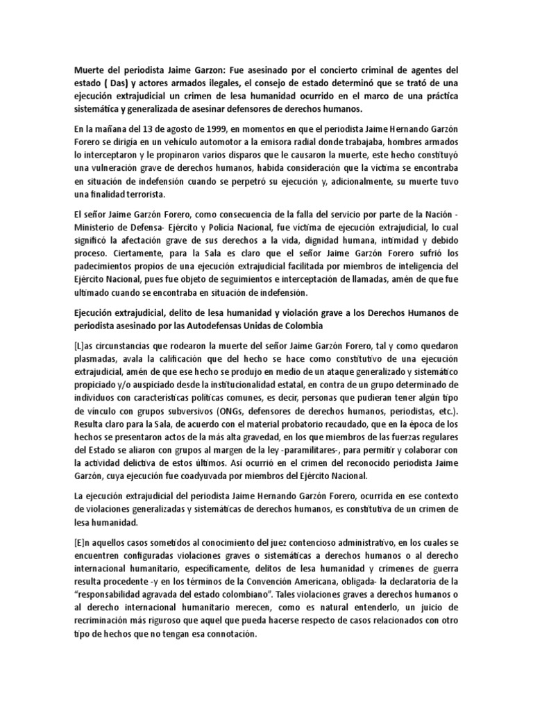 Ejecución extrajudicial de Jaime Garzón | PDF | Pena capital | Violación