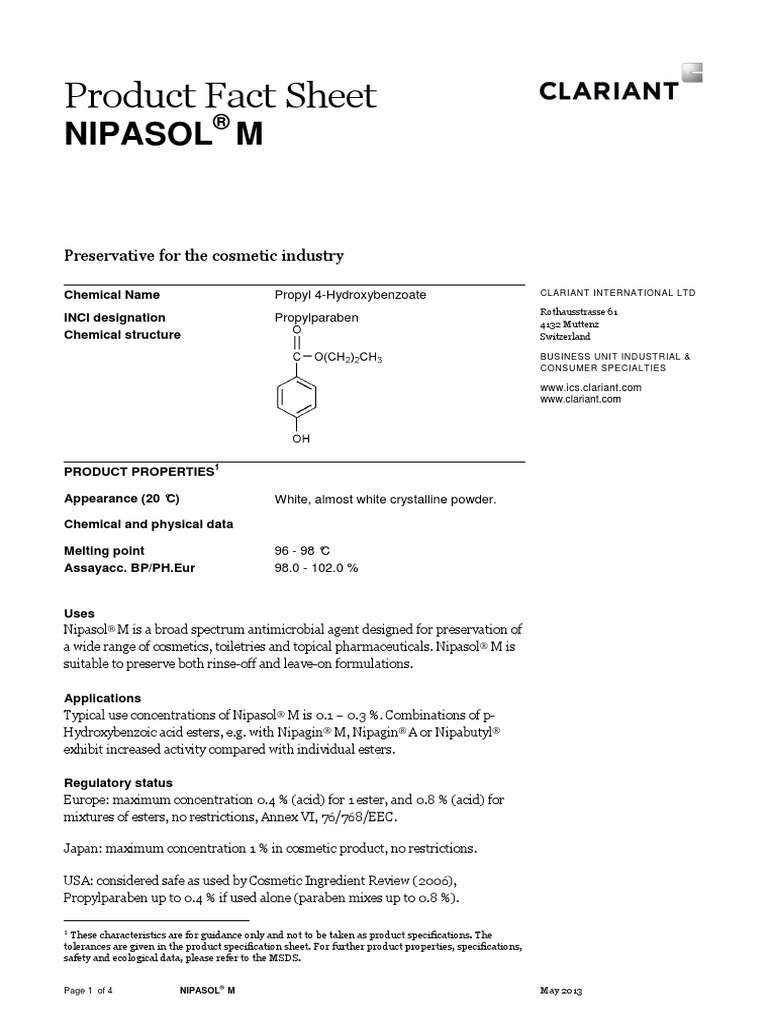 Ficha Técnica de Propilparabeno | PDF | Solubility | Emulsion