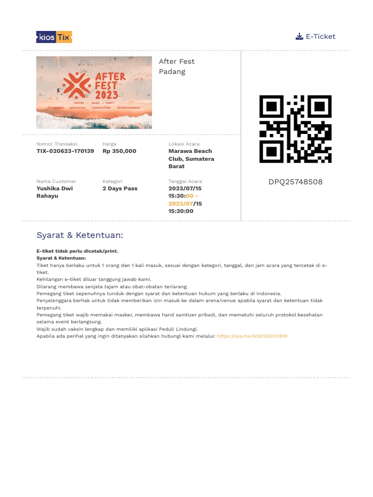 E-Ticket KIOSTIX - After Fest Padang | PDF