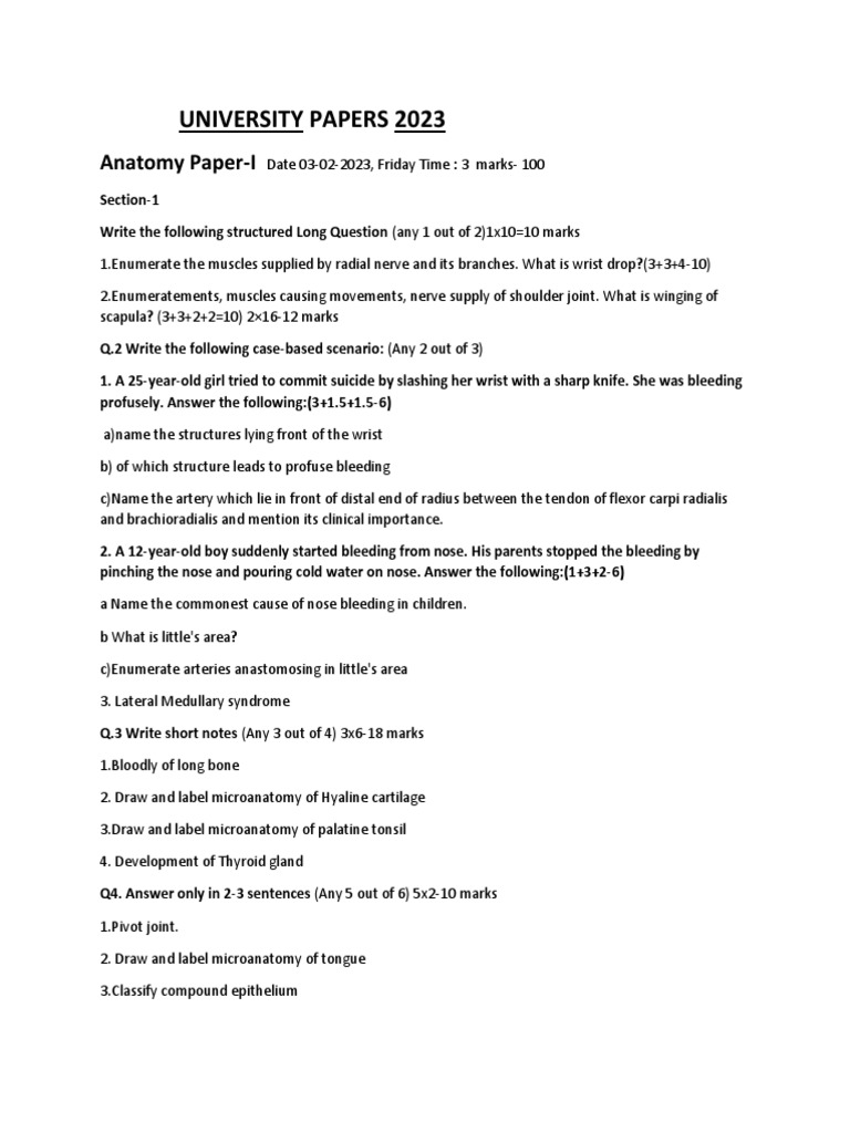 Anatomy and Physiology Question Papers 2023 | PDF | Metabolism ...
