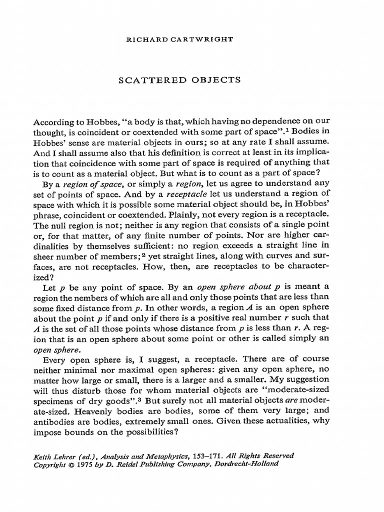 Scattered Objects Cartwright 1987 | PDF