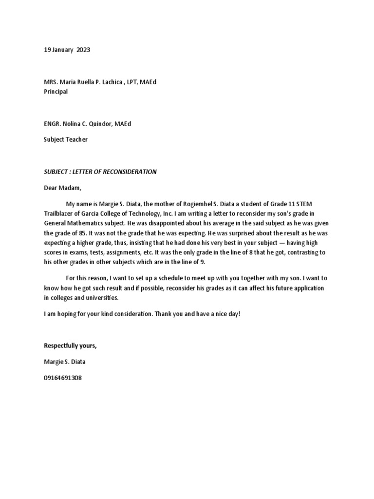 Letter of Reconsideration | PDF