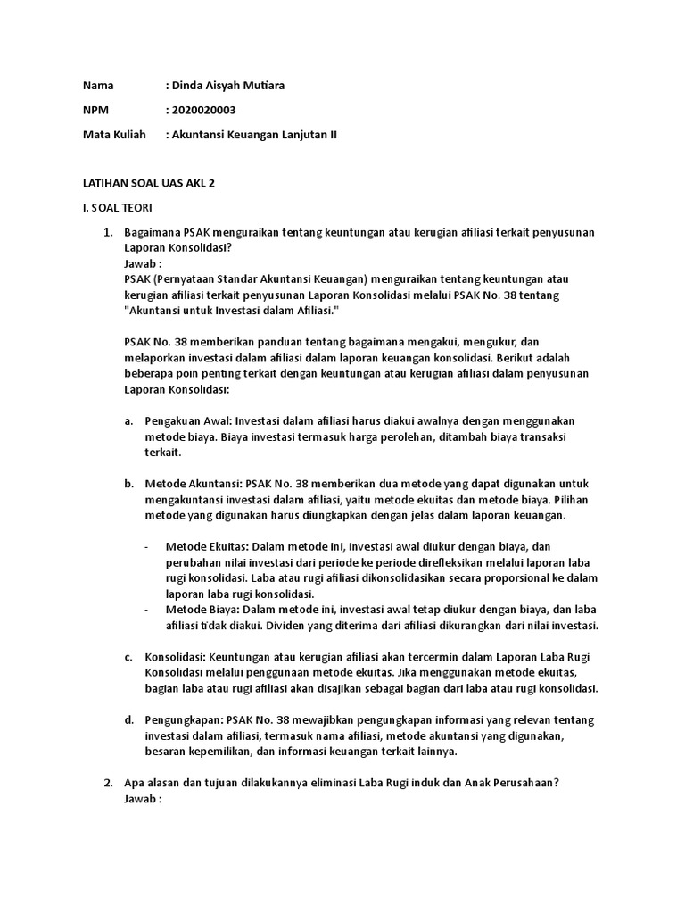 Latihan Soal Uas Akl 2 | PDF
