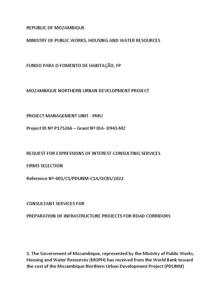 EoI Advert - Preparation of Infrastructure Projects For Road Corridors ...