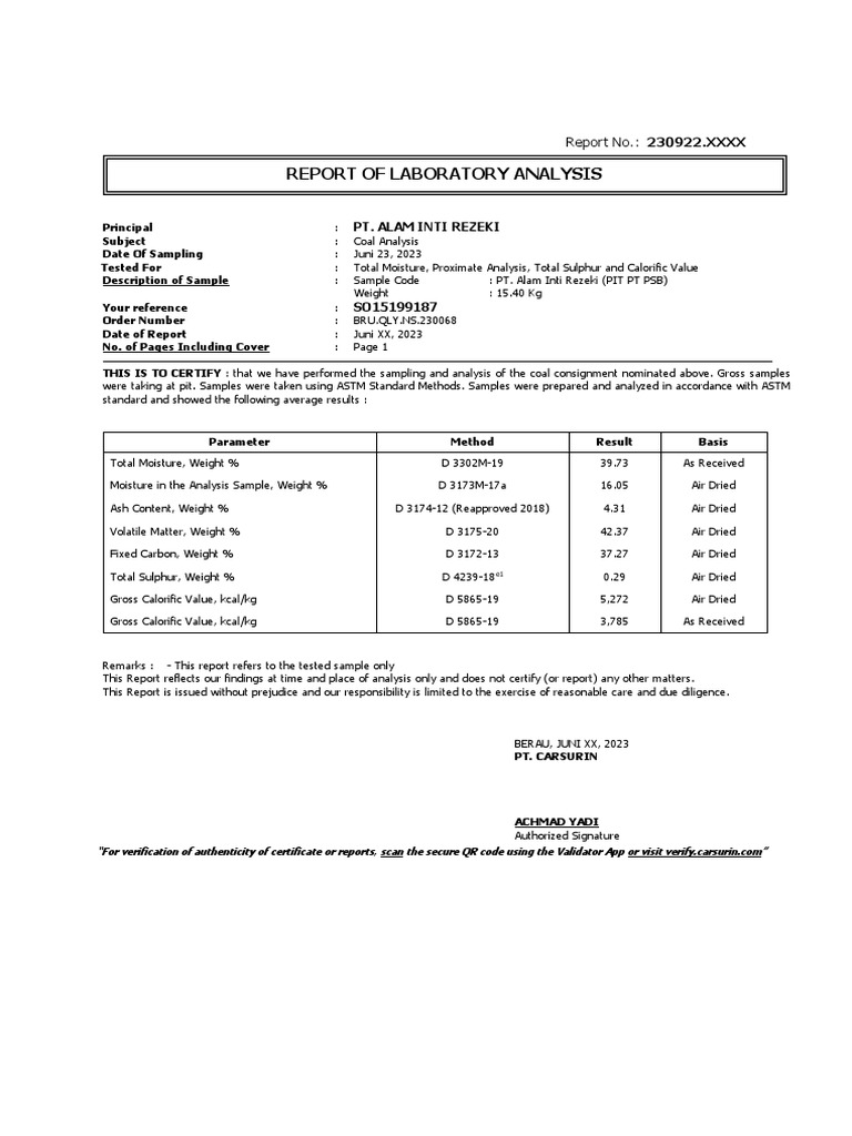 Draft Roa Astm Dos Pt. Alam Inti Rezeki | PDF | Chemistry