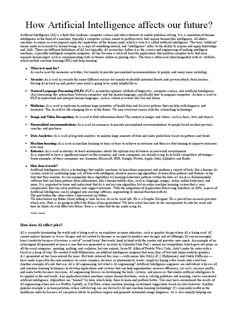 How Artificial Intelligence Affects Our Future | PDF | Artificial Intelligence | Intelligence ...