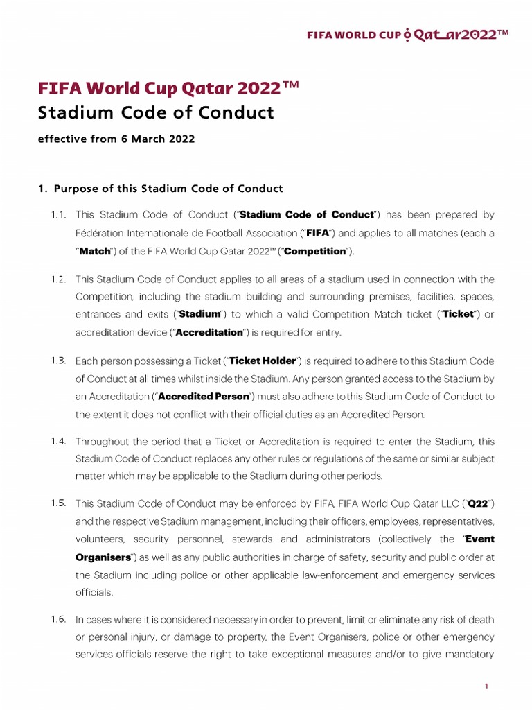 FWC2022 Stadium Code of Conduct EN | PDF FWC2022 Stadium Code of Conduct EN | PDF
