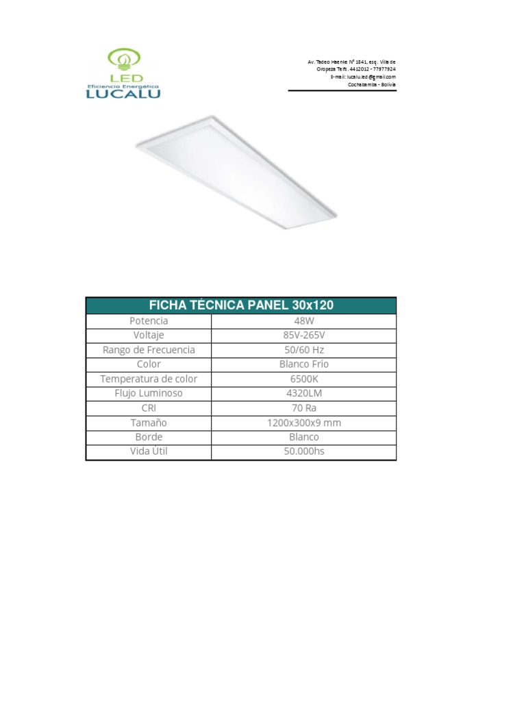 Ficha Tecnica Panel 30x120 LED | PDF