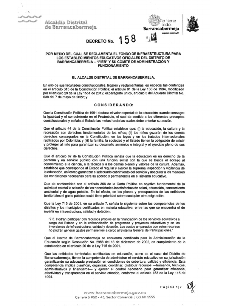 Decreto 158 de 2022 | PDF